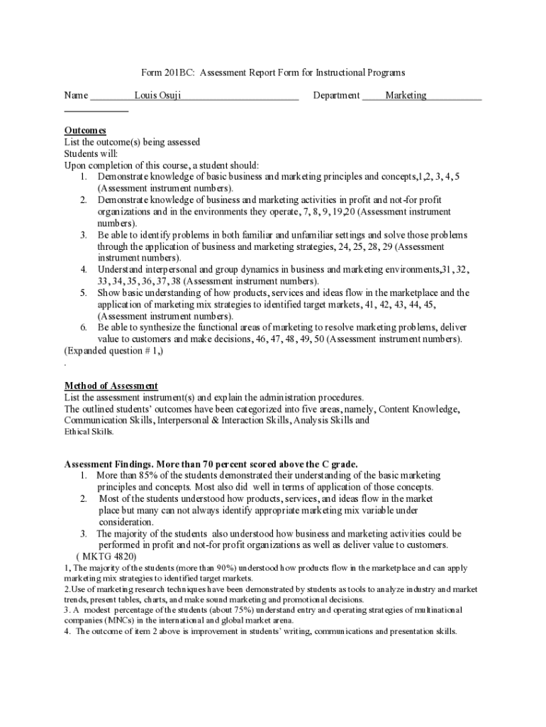 Fillable Online Assessment Report Form for Instructional Programs Fax ...