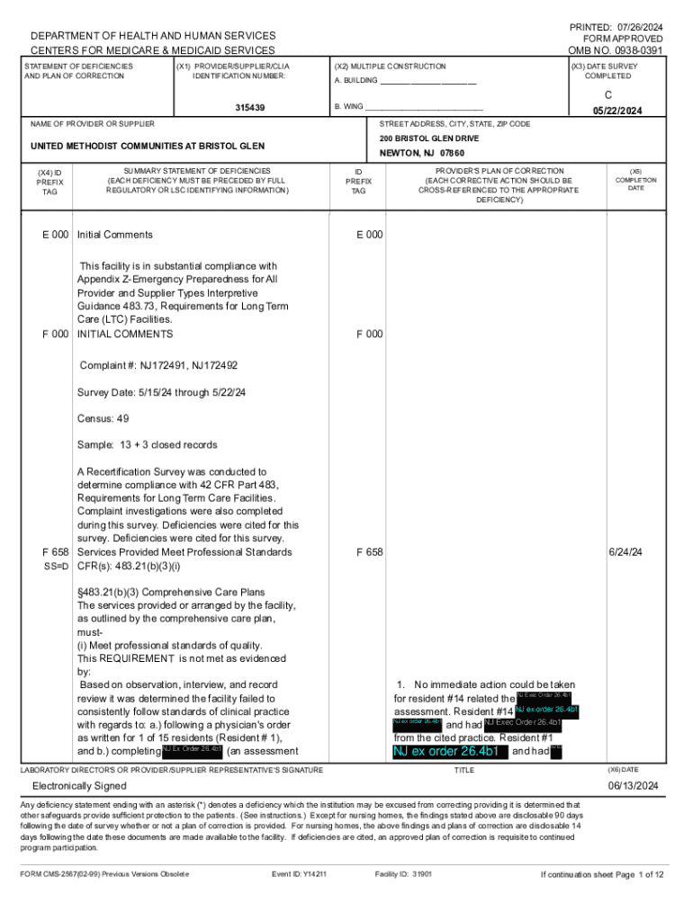 Fillable Online Statement of Deficiencies and Plan of Correction Fax Email Print - pdfFiller