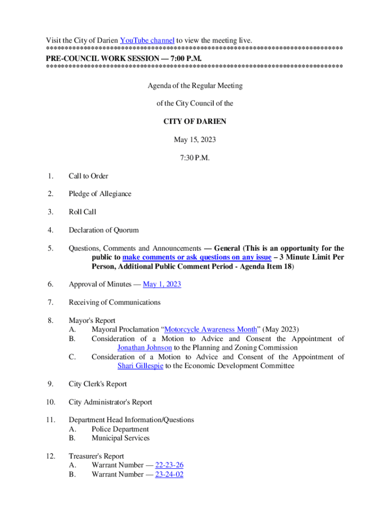Fillable Online City Council Meeting Agenda Fax Email Print - pdfFiller