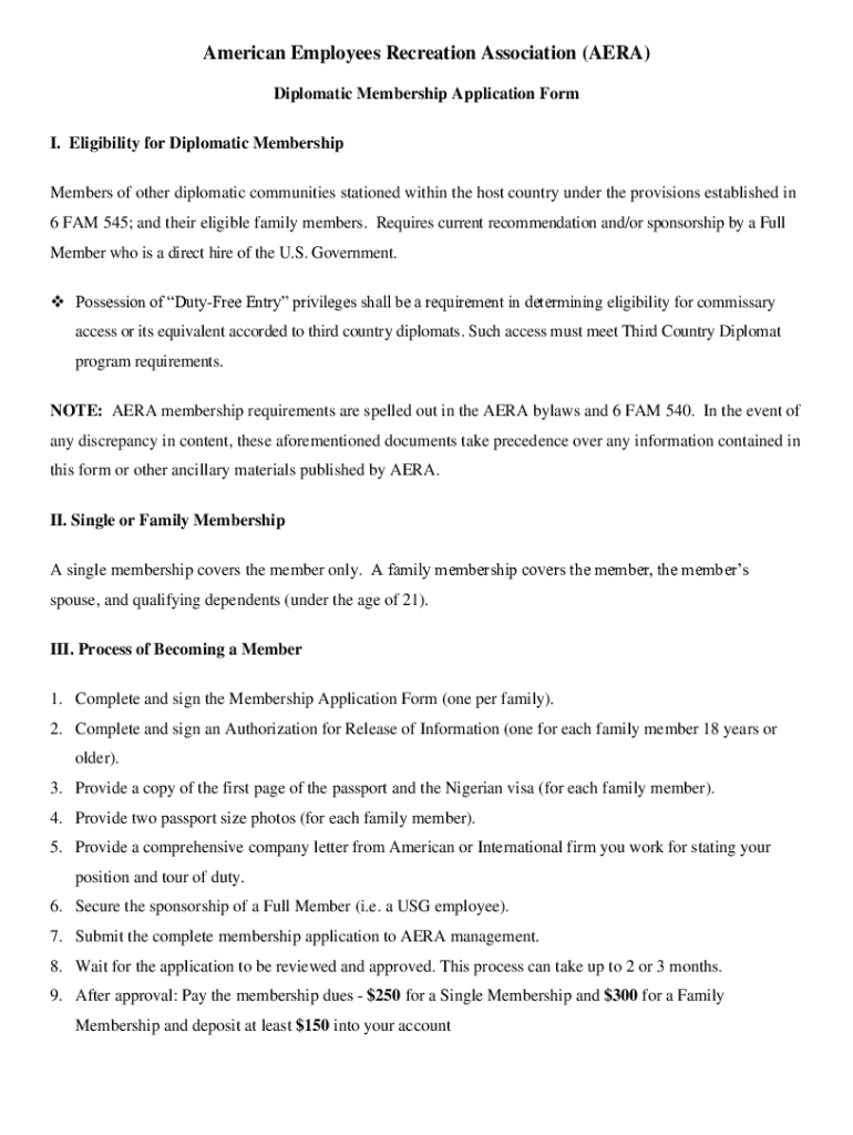 Fillable Online Aera Diplomatic Membership Application Fax Email Print ...