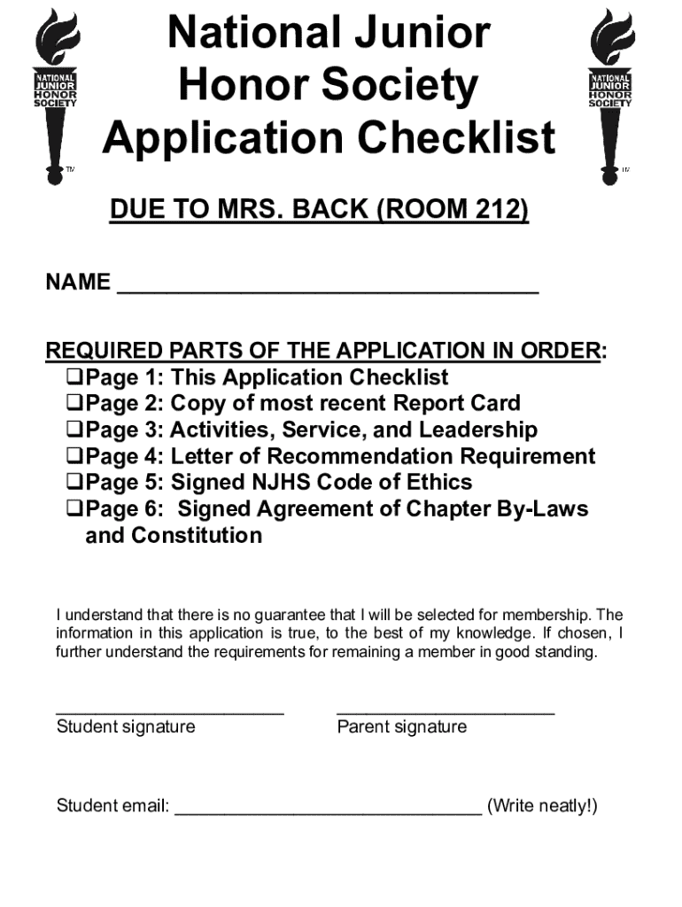 Fillable Online National Junior Honor Society Application Fax Email Print - pdfFiller