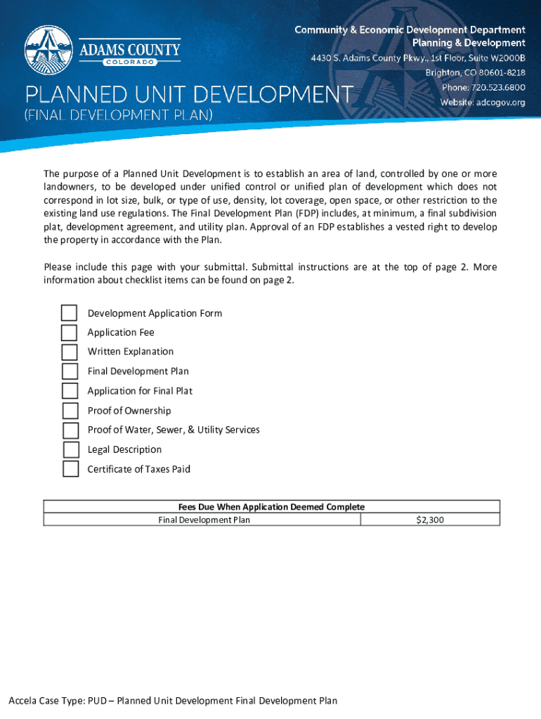 Fillable Online Planned Unit Development Final Development Plan ...