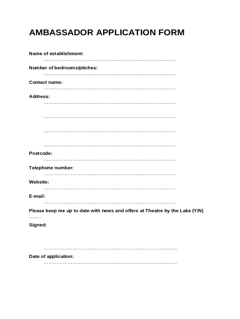 Ambassador Application Doc Template | pdfFiller