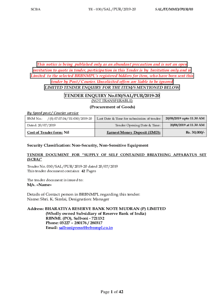 Fillable Online Limited Tender Enquiry for Supply of Self Contained Breathing Apparatus Set ...
