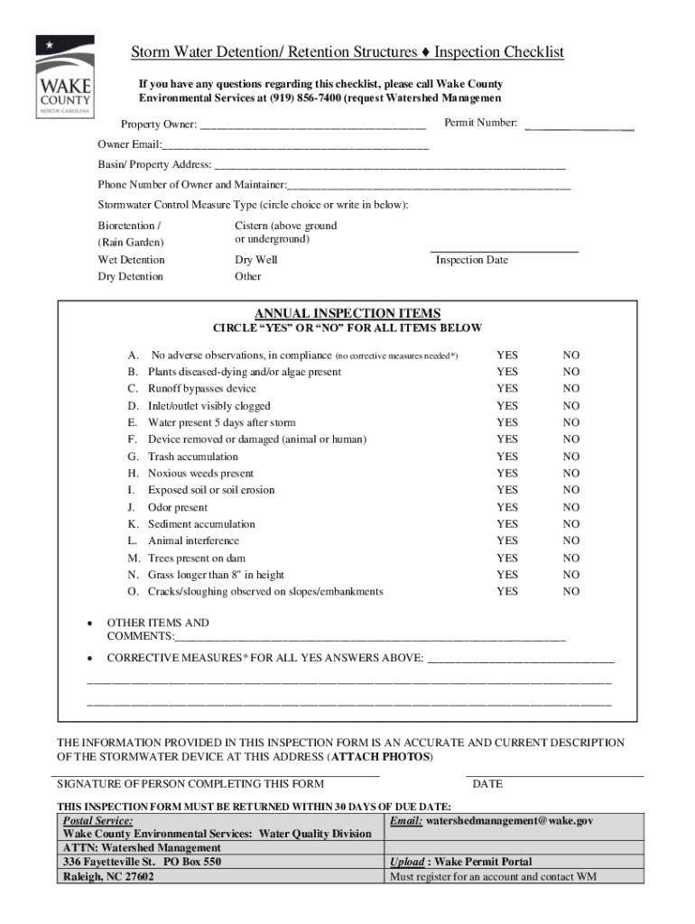 Fillable Online Storm Water Detention/retention Structures Inspection ...
