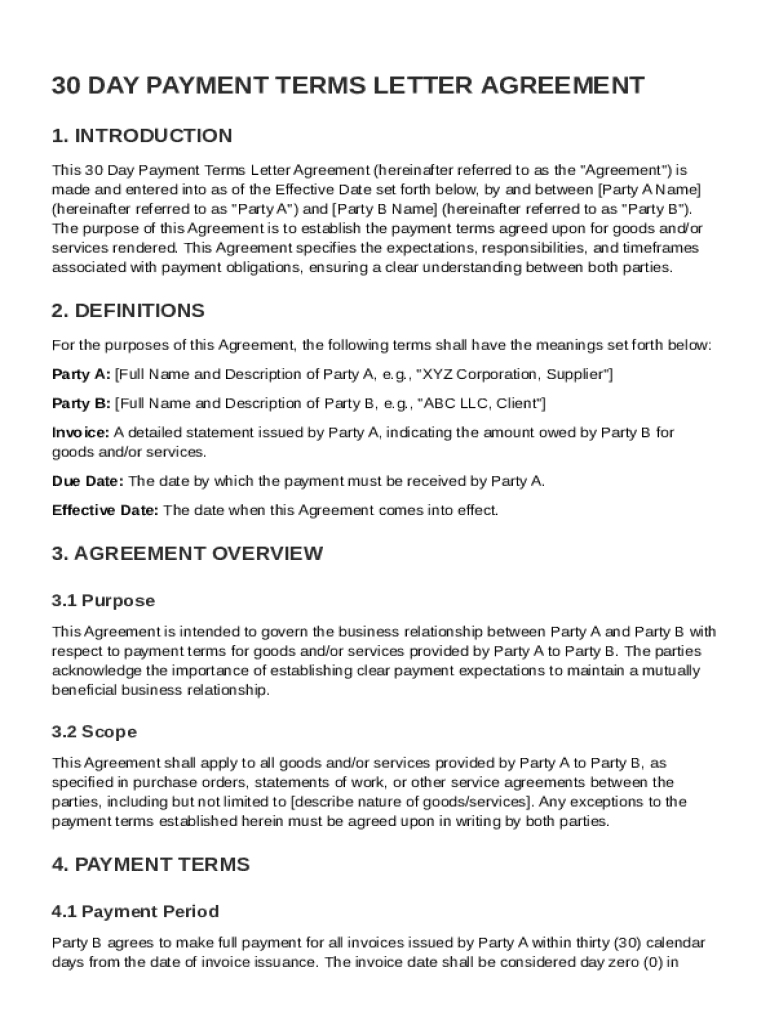 30 Day Payment Terms Letter Agreement Template: Fill out & sign online ...