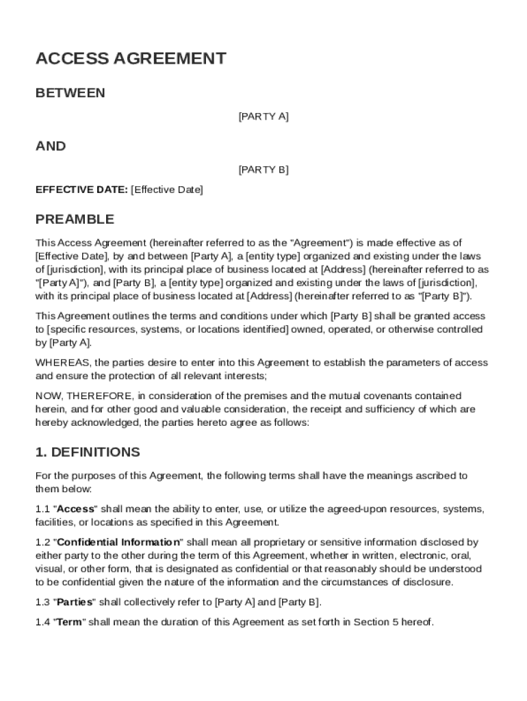 Access Agreement Template: Fill out & sign online | DocHub