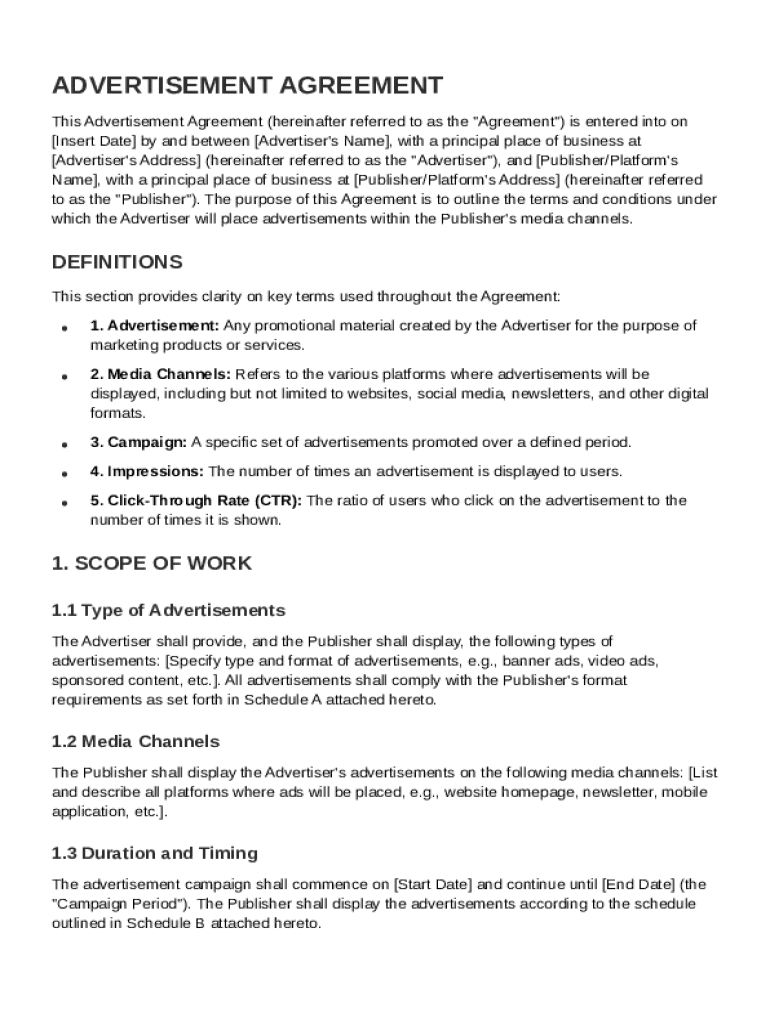 Advertisement Agreement Template Form - Fill Online, Printable, Fillable, Blank - pdfFiller