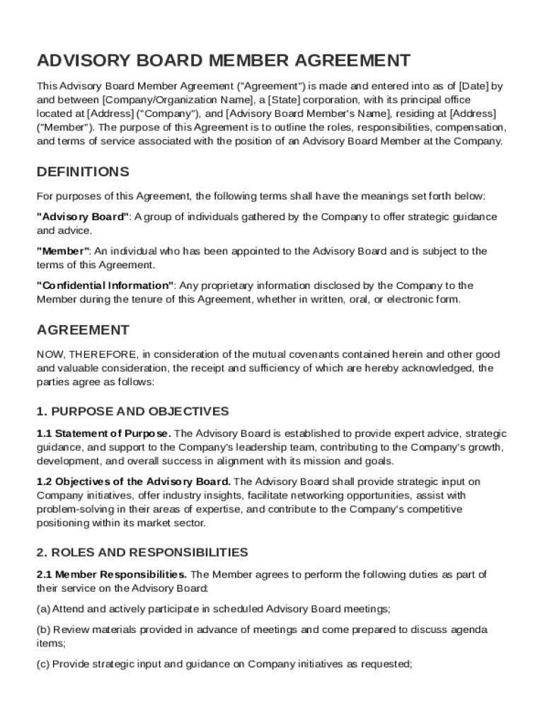 Advisory Board Member Agreement Template: Fill out & sign online | DocHub