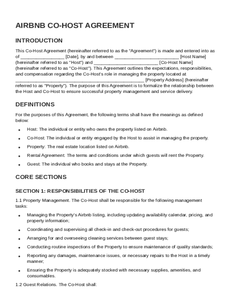 Airbnb Co Host Agreement Template Form - Fill Online, Printable ...