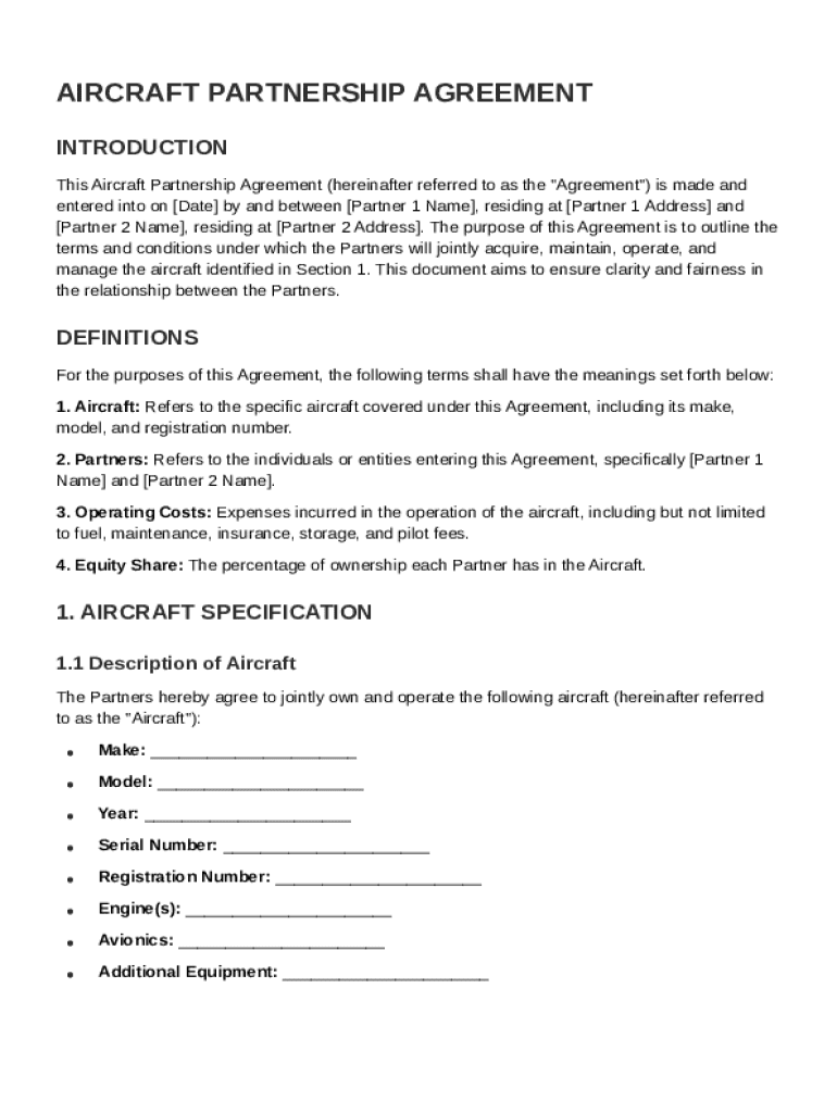 Aircraft Partnership Agreement Template: Fill out & sign online | DocHub