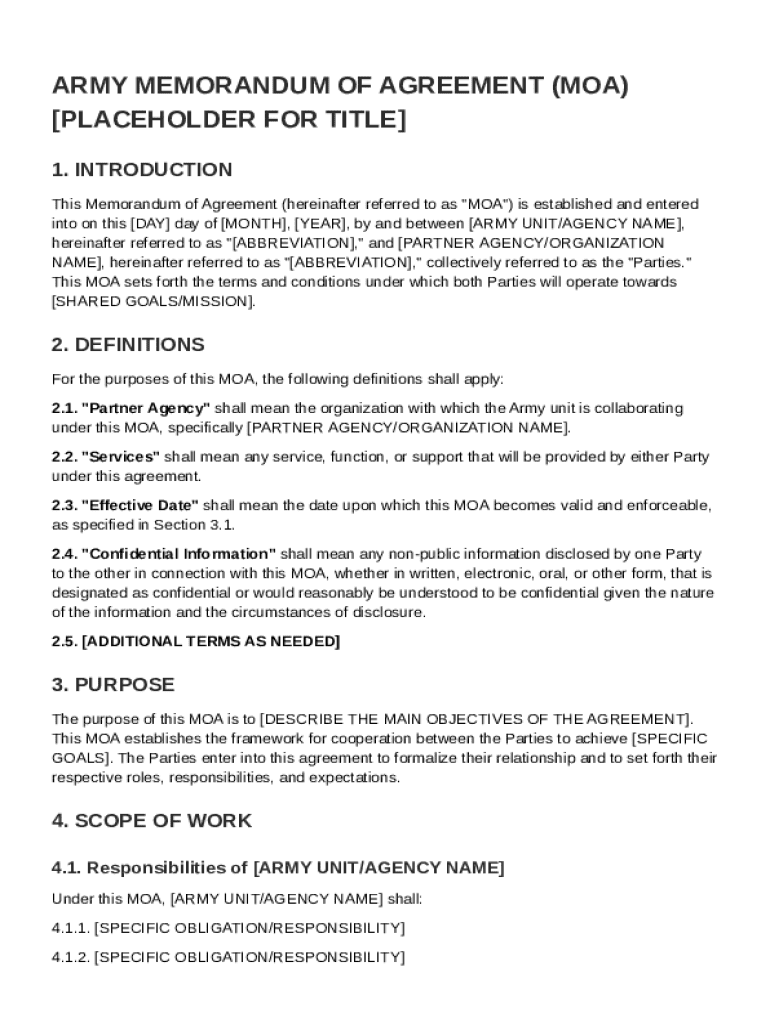 Army Memorandum Agreement Template: Fill out & sign online | DocHub