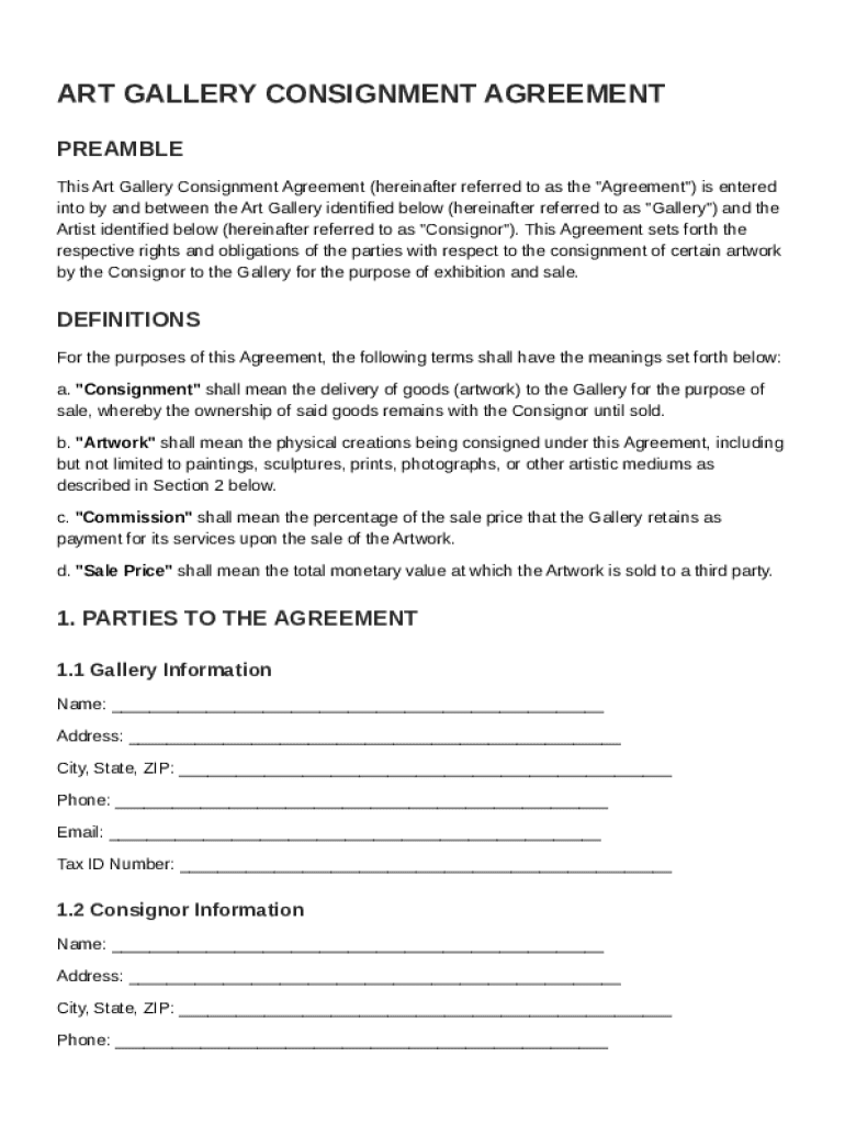 Art Gallery Consignment Agreement Template: Fill out & sign online | DocHub