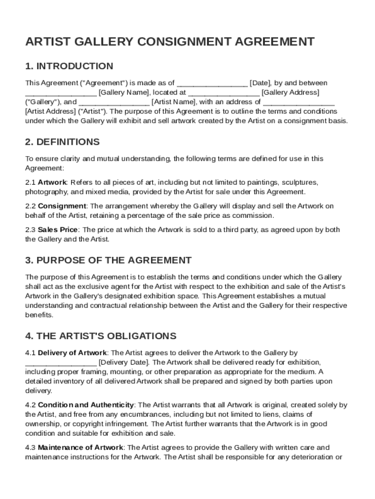 Artist Gallery Consignment Agreement Template: Fill out & sign online ...