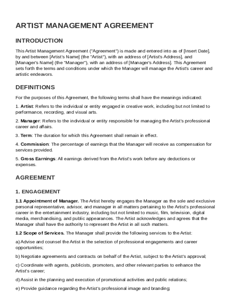 Artist Management Agreement Template: Fill out & sign online | DocHub