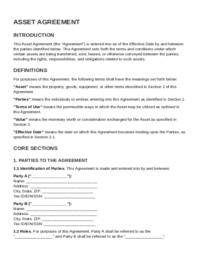 Asset Agreement Template Form - Fill Online, Printable, Fillable, Blank ...