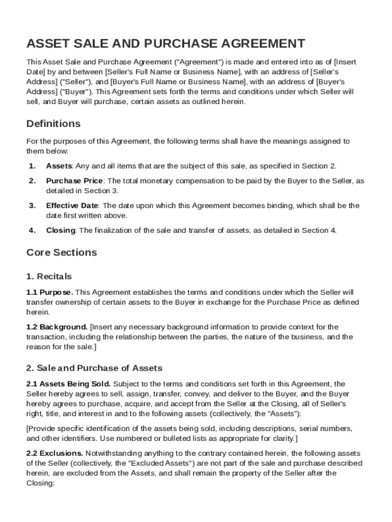 Asset Sale and Purchase Agreement Template: Fill out & sign online | DocHub