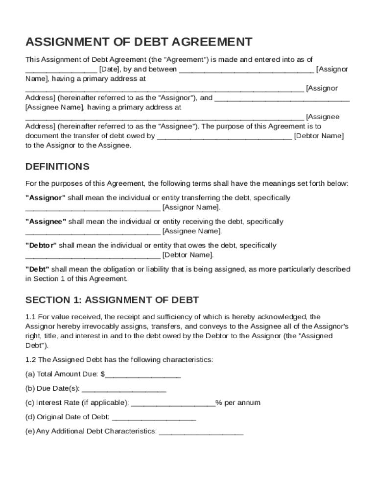 Assignment of Debt Agreement Template: Fill out & sign online | DocHub
