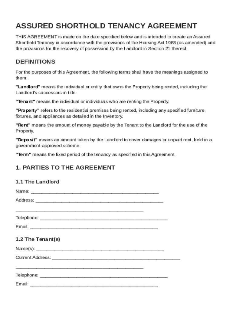 Assured Shorthold Tenancy Agreement Template: Fill out & sign online ...