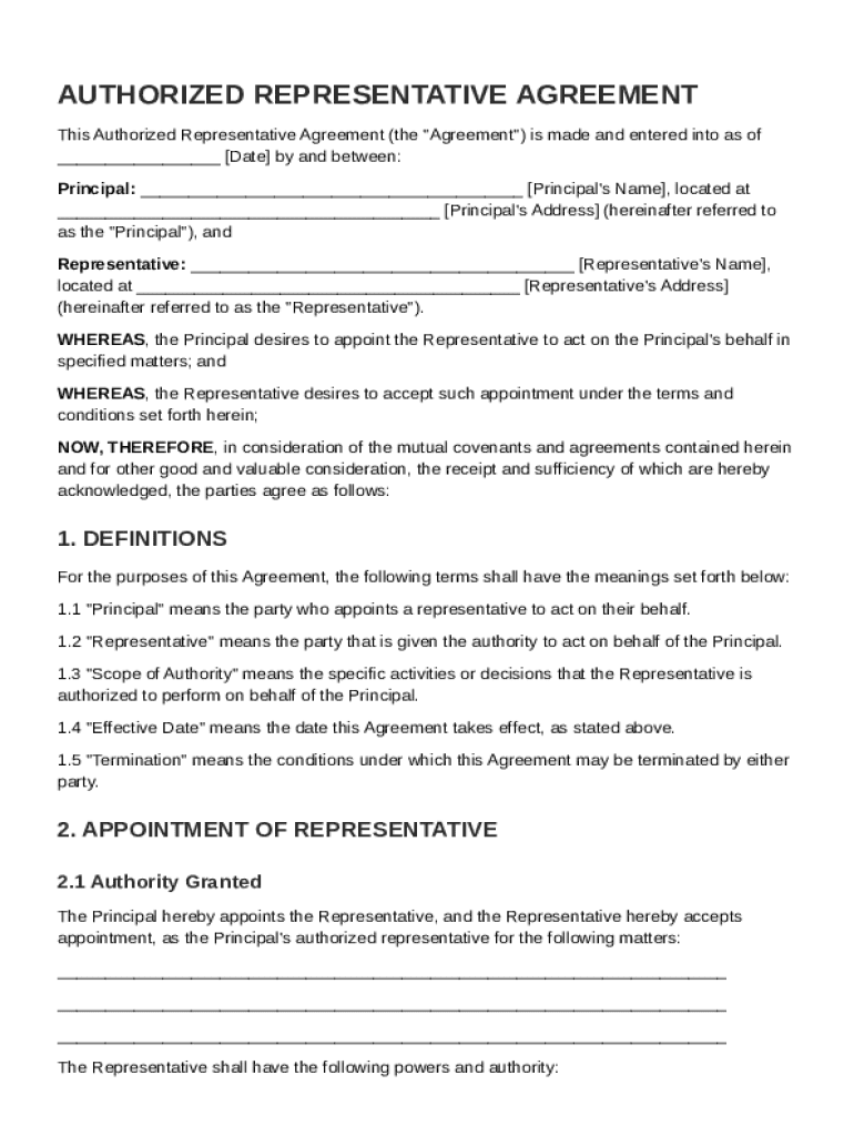 Authorized Representative Agreement Template: Fill out & sign online ...