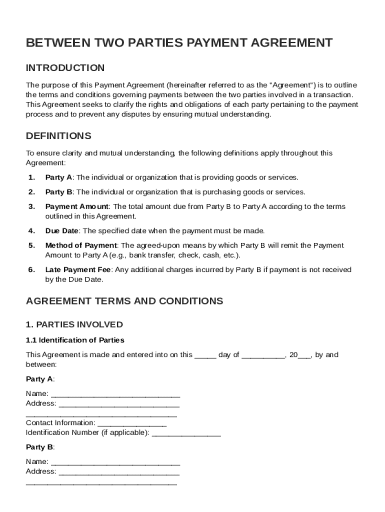 Between Two Parties Payment Agreement Template: Fill out & sign online ...