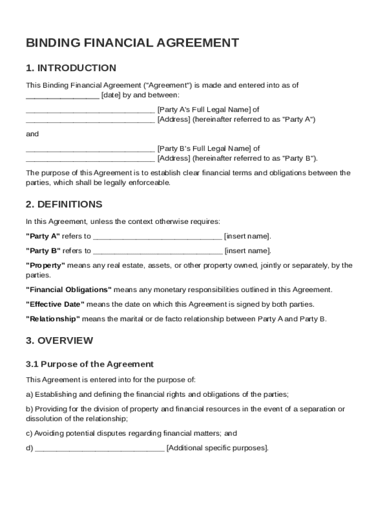 Binding Financial Agreement Template: Fill out & sign online | DocHub