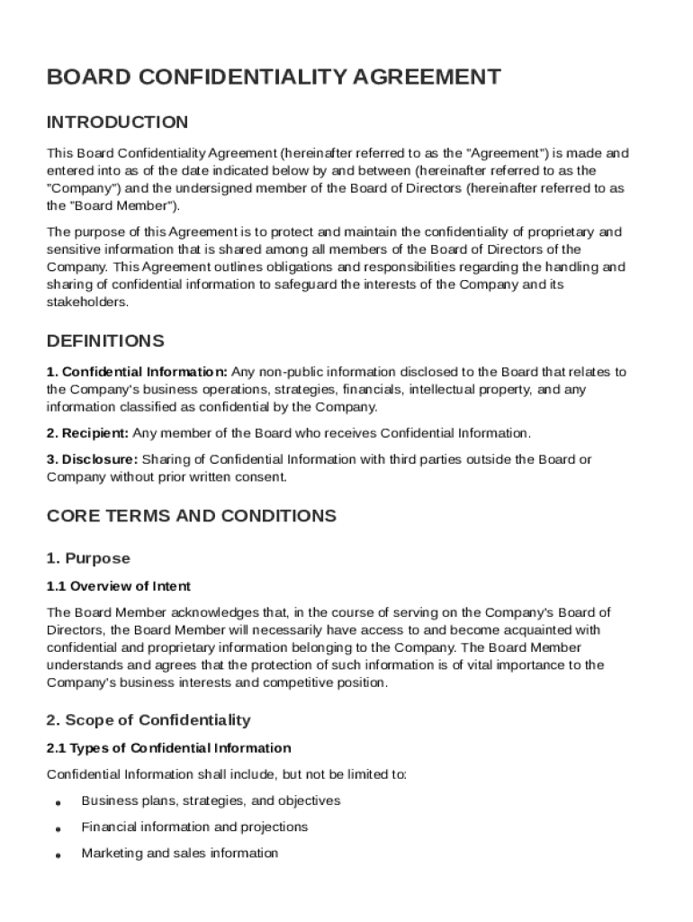 Board Confidentiality Agreement Template: Fill out & sign online | DocHub