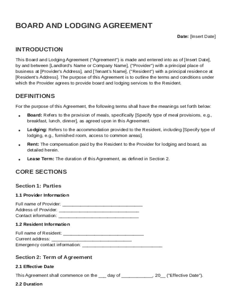 Board and Lodging Agreement Template: Fill out & sign online | DocHub