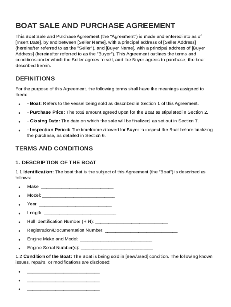 Boat Sale and Purchase Agreement Template: Fill out & sign online | DocHub