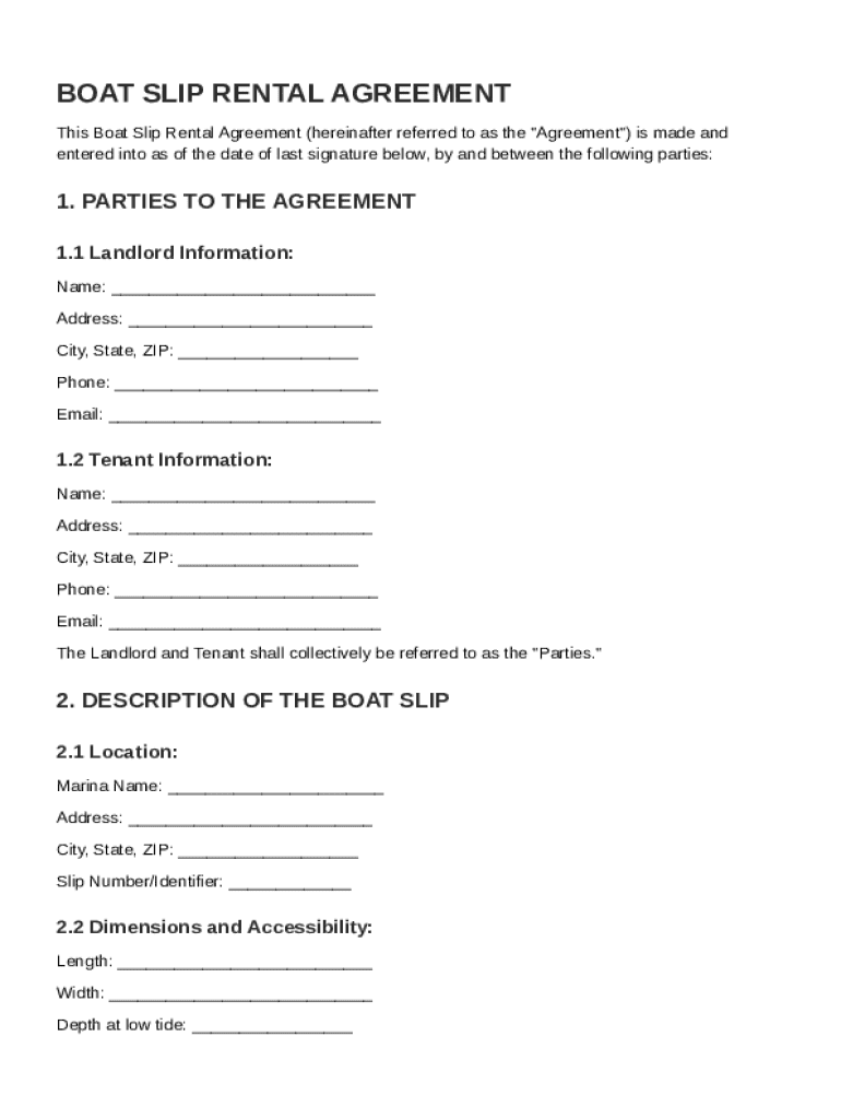 Fillable Online Boat Slip Rental Agreement Template Fax Email Print - pdfFiller