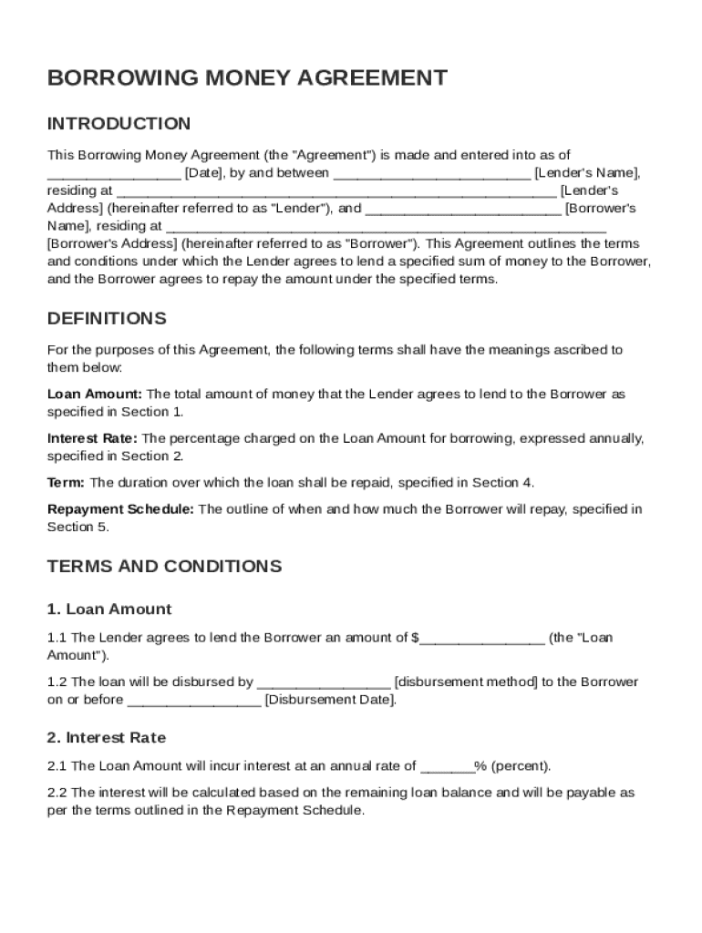 Borrowing Money Agreement Template: Fill out & sign online | DocHub