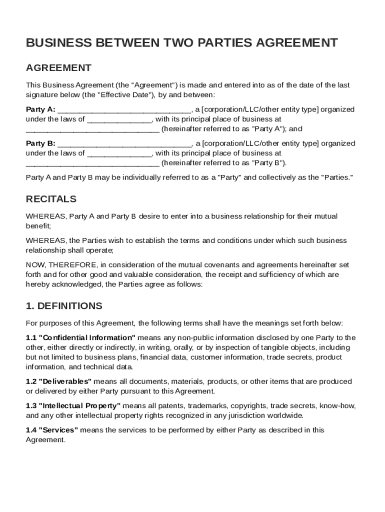 Business Between Two Parties Agreement Template: Fill out & sign online ...