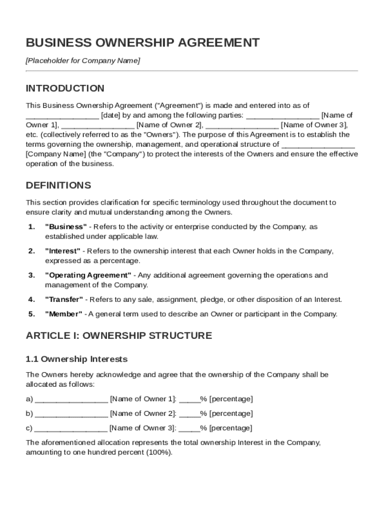 Business Ownership Agreement Template: Fill out & sign online | DocHub
