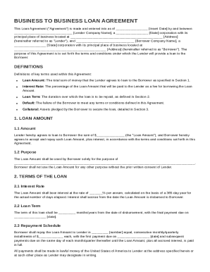 Business To Business Loan Agreement Template - Fill and Sign Printable ...