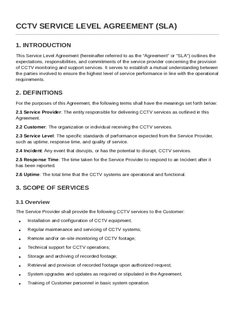 CCTV Service Level Agreement Template: Fill out & sign online | DocHub