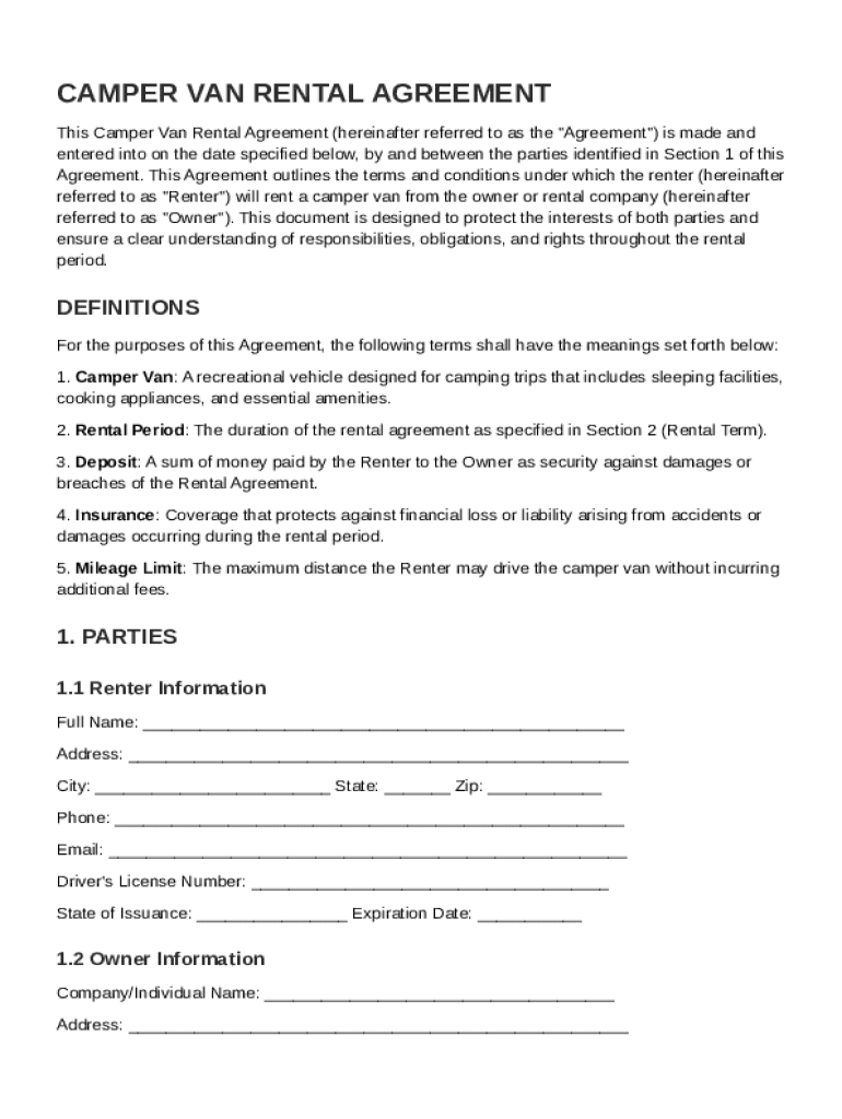 Camper Van Rental Agreement Template: Fill out & sign online | DocHub