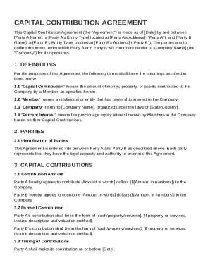 Capital Contribution Agreement Template - Fill and Sign Printable ...