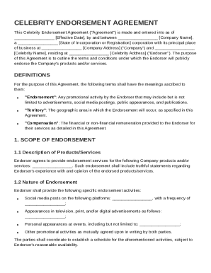 Fillable Online Celebrity Endorsement Agreement Template Fax Email ...