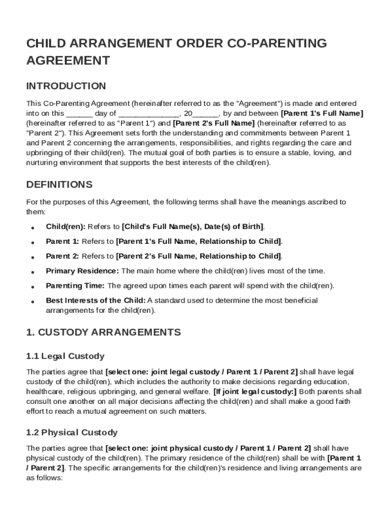 Child Arrangement Order Co Parenting Agreement Template: Fill out & sign online | DocHub
