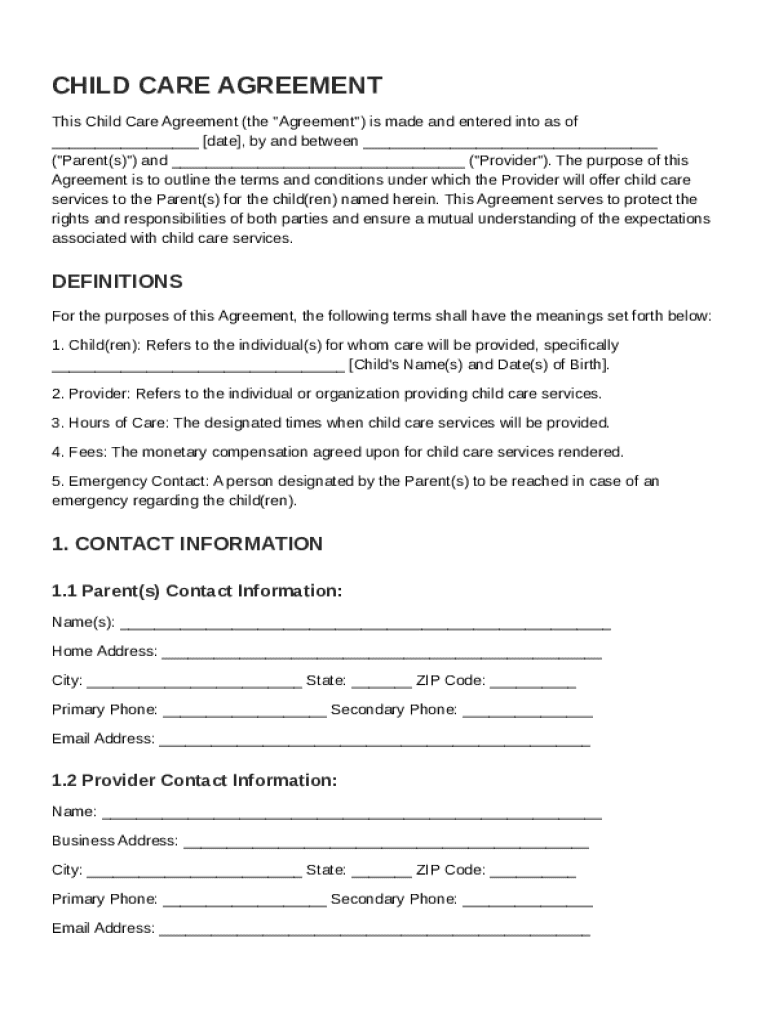 Child Care Agreement Template: Fill out & sign online | DocHub