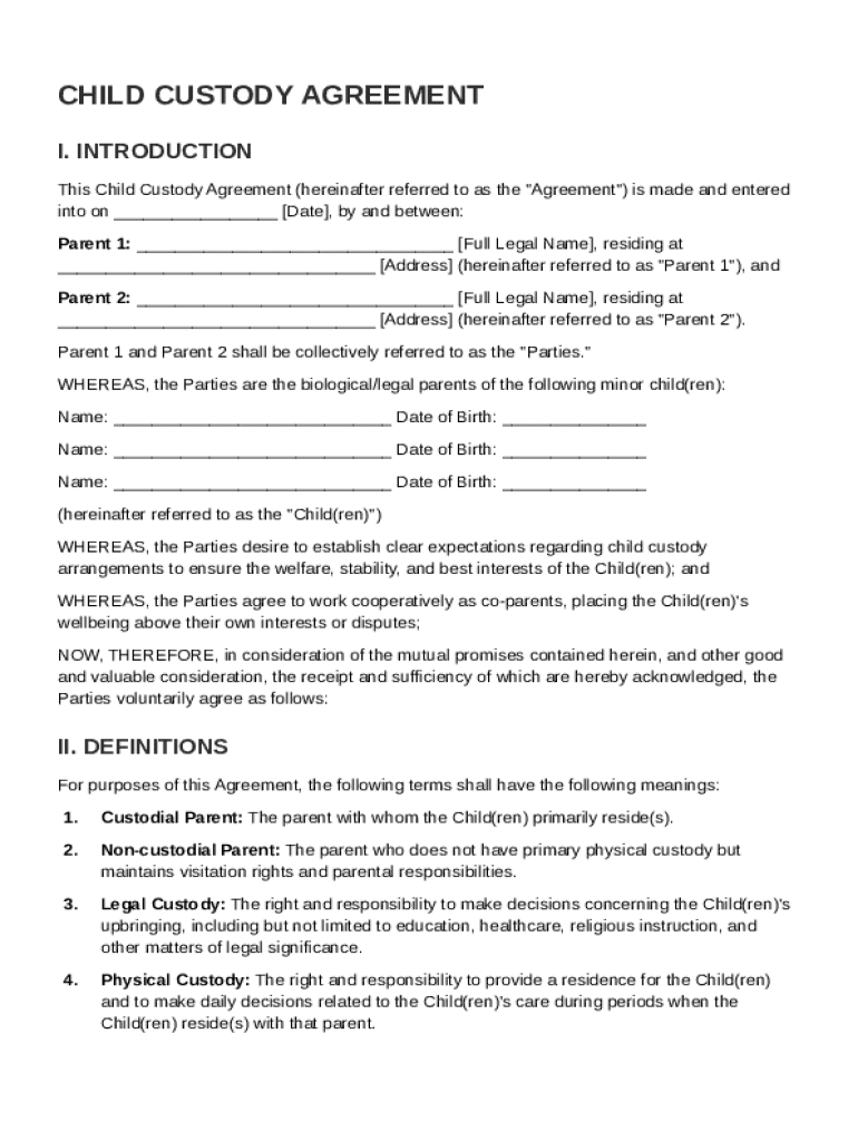 Child Custody Custody Agreement Template: Fill out & sign online | DocHub