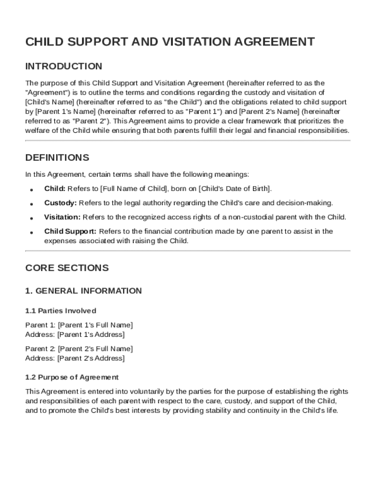 Child Support and Visitation Agreement Template: Fill out & sign online ...