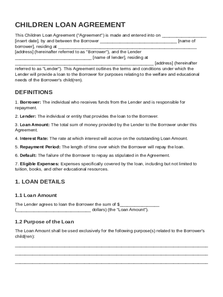 Children Loan Agreement Template: Fill out & sign online | DocHub