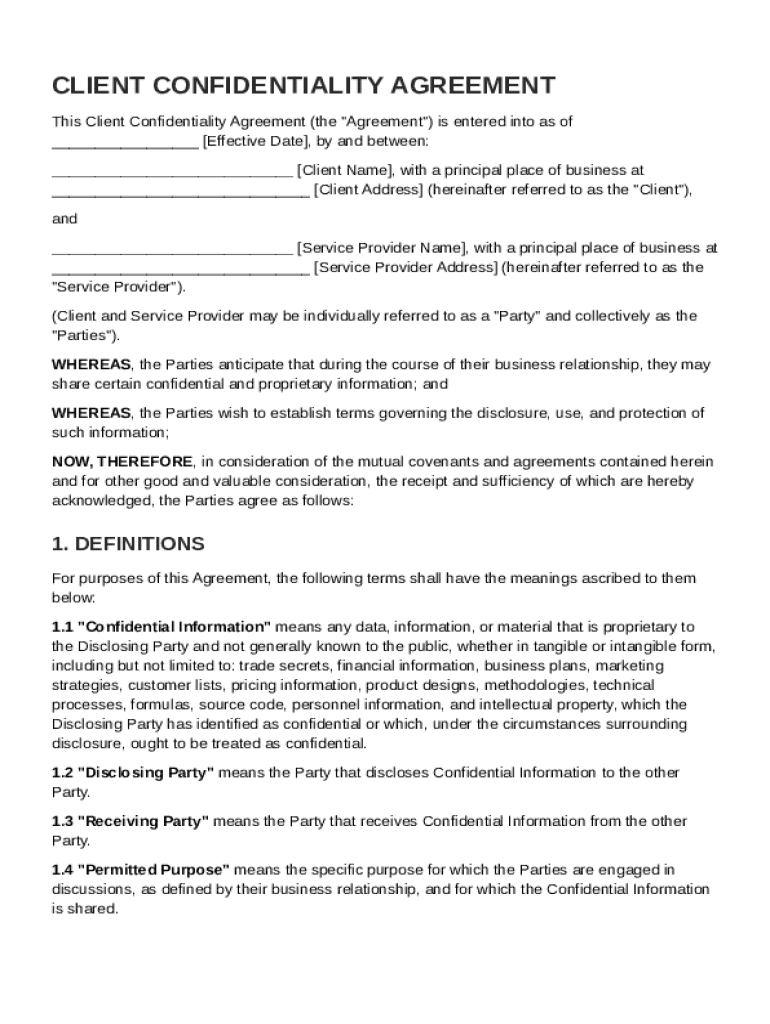 Client Confidentiality Agreement Template: Fill out & sign online | DocHub