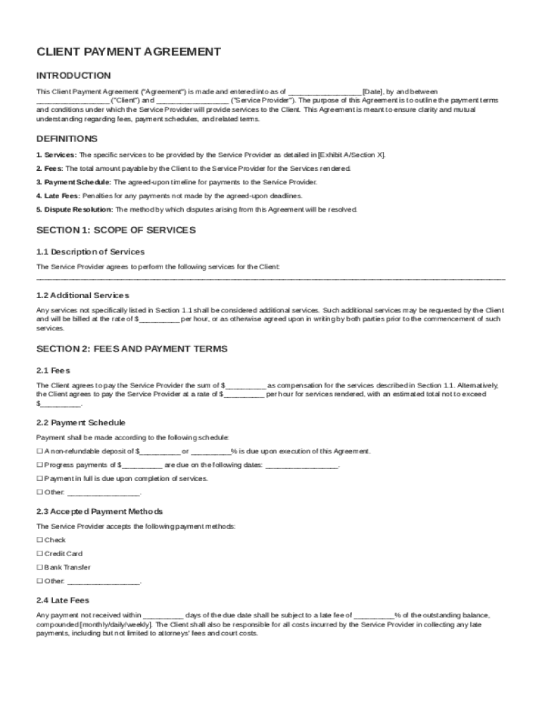 Client Payment Agreement Template Form - Fill Online, Printable ...