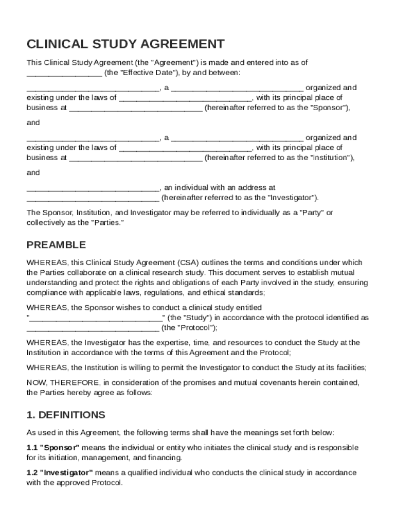 Clinical Study Agreement Template: Fill out & sign online | DocHub
