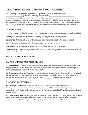 Clothing Consignment Agreement Template - Fill and Sign Printable ...
