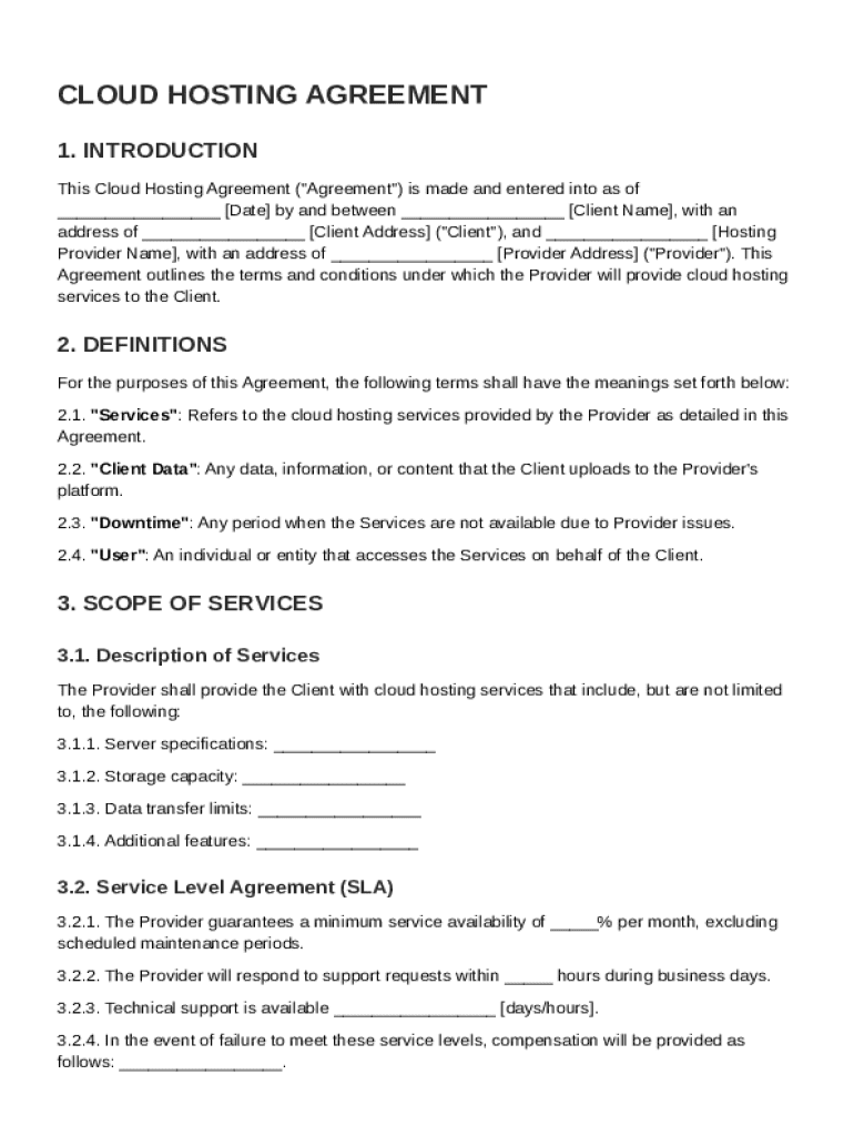 Cloud Hosting Agreement Template: Fill out & sign online | DocHub