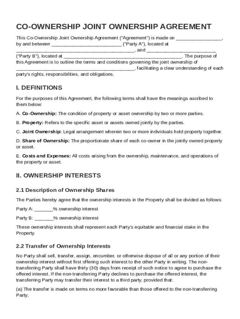 Co Ownership Joint Ownership Agreement Template: Fill out & sign online ...