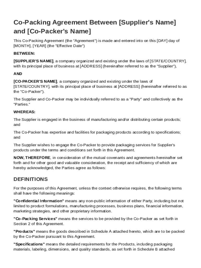 Co Packer Agreement Template Form - Fill Online, Printable, Fillable ...